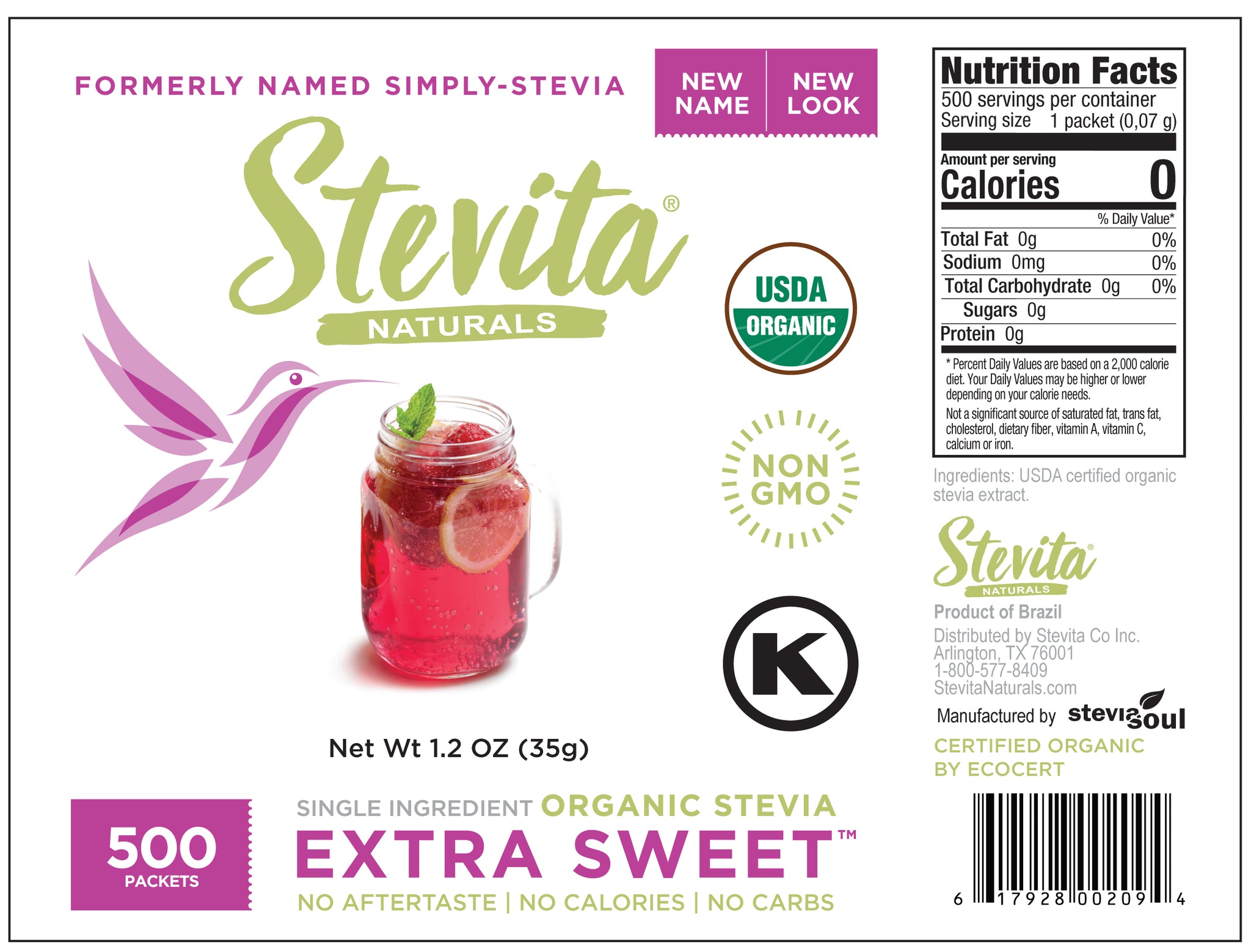 Extra Sweet Organic Stevita Pure Stevia (Simply Stevia) - Bulk 500ct P ...